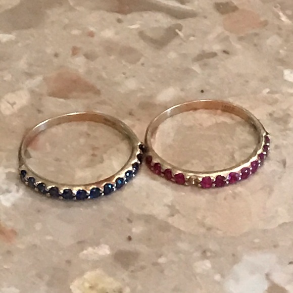 Jewelry | Pair Of Gold Red And Blue Ruby Rings | Poshmark